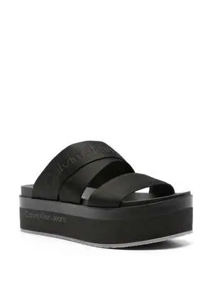 Calvin Klein Logo Jacquard Flatform Sandals - Black