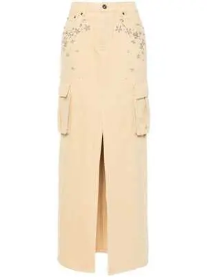 SELF-PORTRAIT Gem-embellished Denim Maxi Skirt