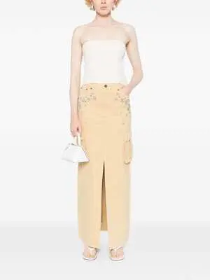 SELF-PORTRAIT Gem-embellished Denim Maxi Skirt