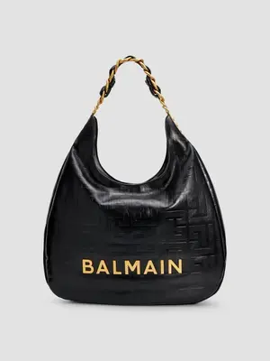 Balmain 1945 Soft Cabas Embossed Leather Hobo Bag - Noir