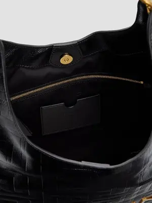 Balmain 1945 Soft Cabas Embossed Leather Hobo Bag - Noir