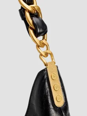 Balmain 1945 Soft Cabas Embossed Leather Hobo Bag - Noir