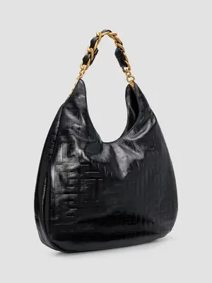 Balmain 1945 Soft Cabas Embossed Leather Hobo Bag - Noir