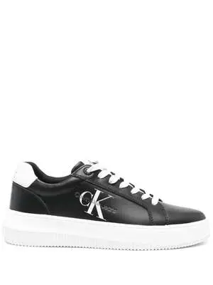 Calvin Klein Logo-print Leather Sneakers - Black