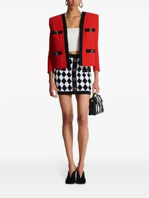 Balmain Diamond-intarsia Knitted Miniskirt