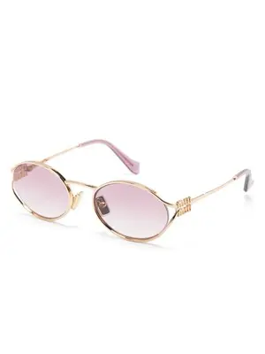 Miu Miu Logo-plaque Oval Sunglasses - Gold