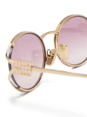 Miu Miu Logo-plaque Oval Sunglasses - Gold