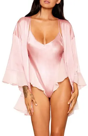 DREAMGIRL Ruffle Teddy & Robe Set - Rose Quartz