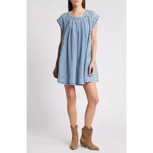 Free People Marcel Pleated Denim Mini Shift Dress