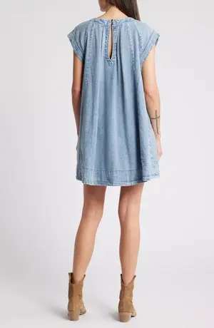 Free People Marcel Pleated Denim Mini Shift Dress