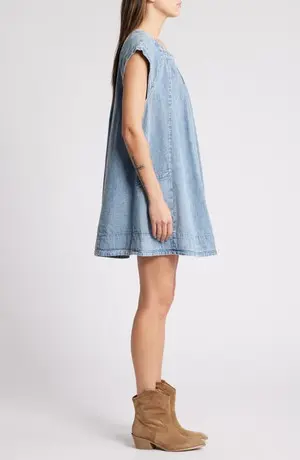 Free People Marcel Pleated Denim Mini Shift Dress