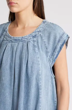 Free People Marcel Pleated Denim Mini Shift Dress
