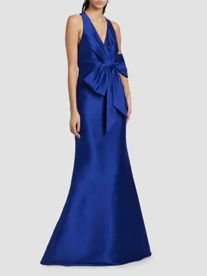 Badgley Mischka Satin Mikado Bow Mermaid Gown