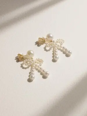 Sophie Bille Brahe Bow Pearl Earrings - Gold