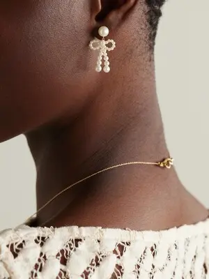 Sophie Bille Brahe Bow Pearl Earrings - Gold
