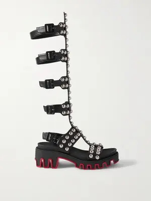 CHRISTIAN LOUBOUTIN Gladiadune Studded Leather Sandals - Black