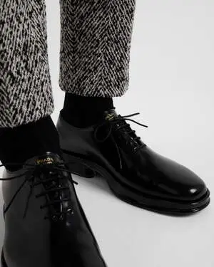 Prada Brushed Leather Lace-Up Shoes - Black | Editorialist display picture 1