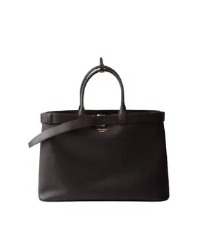 Prada Buckle Leather Bag Dark Brown