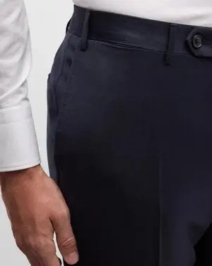 Canali Solid 150s Wool Twill Pants - Navy
