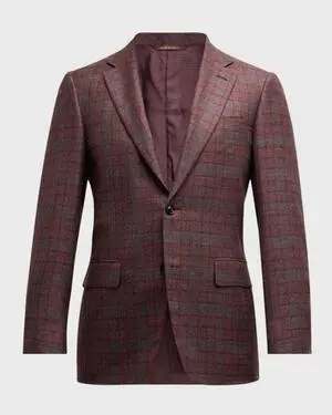 Canali Silk-wool Plaid Sport Coat - Dark Red