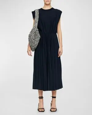 knee length dresses for ladies Kate Navy Stripe Cap Sleeve Midi Dress – Inherit Co