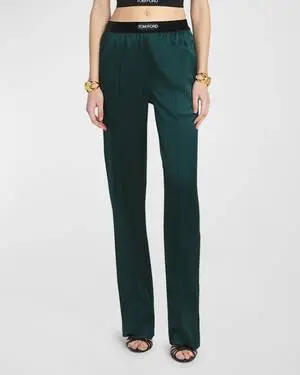 TOM FORD Logo-banded Silk Pj Pants Dark Emera