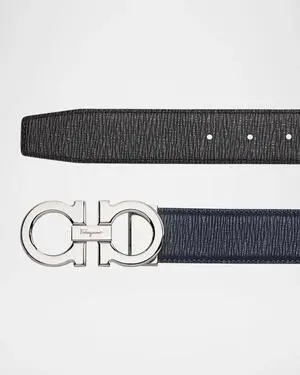 FERRAGAMO Reversible Leather Gancini-buckle Belt - Deep Ocean