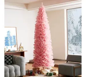 GLITZHOME 9' Pink Pencil Tinsel Artificial Chri Stmas Tree - One-color