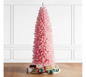 GLITZHOME 7.5' Pink Pencil Tinsel Artificial Ch Ristmas Tree - One-color