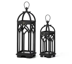 GLITZHOME S/2 Farmhouse Church Window Wood & Me Al Lanterns - One-color