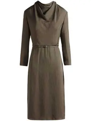 Bally Cowl-neck Belted Midi Dress