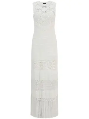 Shanghai Tang Crochet Fringed Maxi Dress