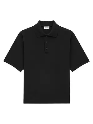 Saint Laurent Cassandre Polo Shirt In Pique Black