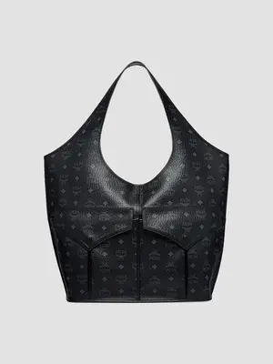 Mcm MCM Visetos Monogram Canvas Shopper Tote Bag Black