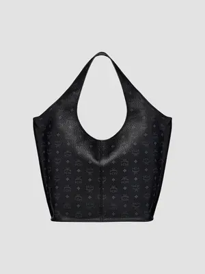 Mcm Visetos Monogram Canvas Shopper Tote Bag - Black