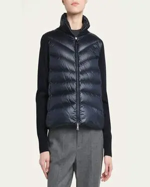 Moncler Lightweight Wool Puffer Cardigan - Navy