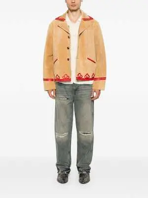 BODE Trefoil Contrasting-trim Suede Blazer - Neutrals