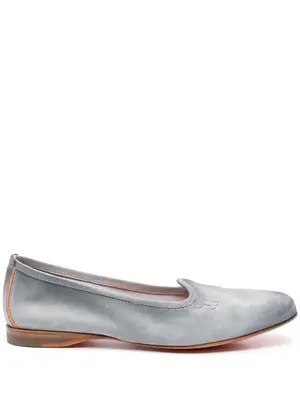 Santoni Embroidered-logo Suede Slippers - Blue