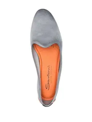 Santoni Embroidered-logo Suede Slippers - Blue