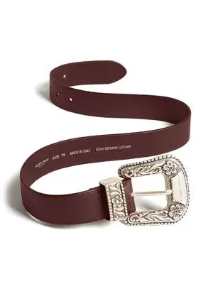 GOLDEN GOOSE Decorated-buckle Leather Belt - Red