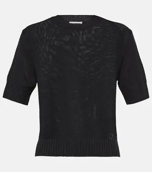 JIL SANDER Ribbed Wool High Neck Short Sleeve Sweater - Black