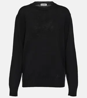 JIL SANDER Ribbed Wool High Neck Short Sleeve Sweater - Black