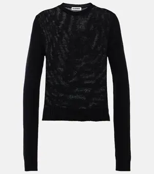 JIL SANDER Ribbed Wool High Neck Short Sleeve Sweater - Black