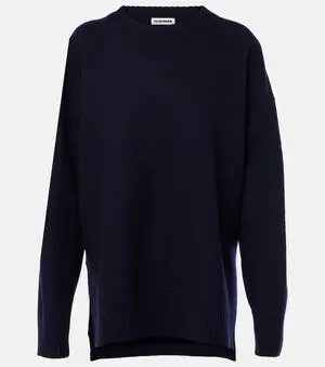 JIL SANDER Ribbed Wool High Neck Short Sleeve Sweater - Blue