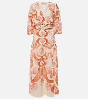 ADRIANA DEGREAS Seashell-print Silk Maxi Dress - Multicoloured