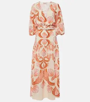 ADRIANA DEGREAS Seashell-print Silk Maxi Dress - Multicoloured