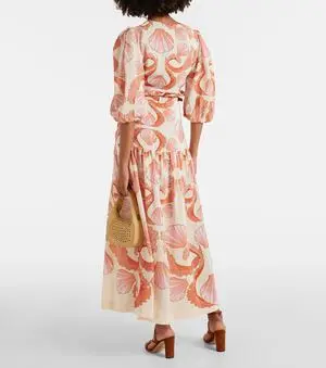 ADRIANA DEGREAS Seashell-print Silk Maxi Dress