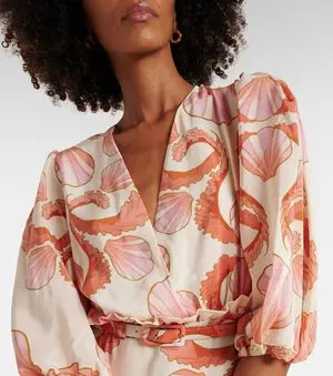 ADRIANA DEGREAS Seashell-print Silk Maxi Dress