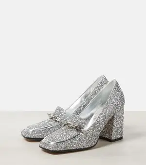 JIMMY CHOO Diamond Tilda 85 Glitter Loafer Pumps