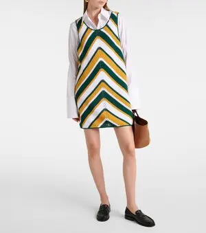 Marni Chevron Knitted Cotton Minidress - Multicoloured